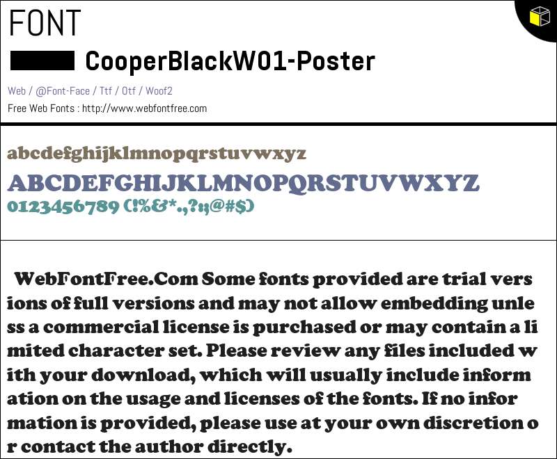 Cooper Black W01 Poster Fonts Downloads - WebFontFree.Com