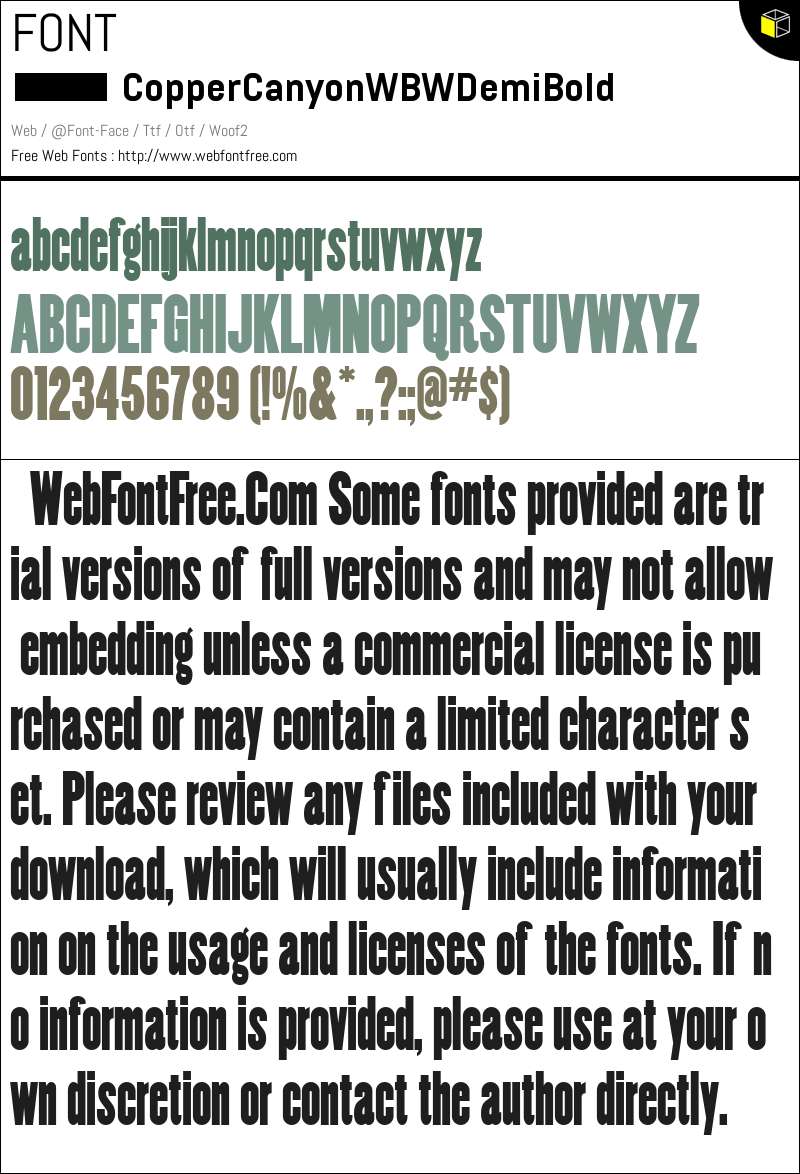 CopperCanyonWBW DemiBold Fonts Downloads - WebFontFree.Com
