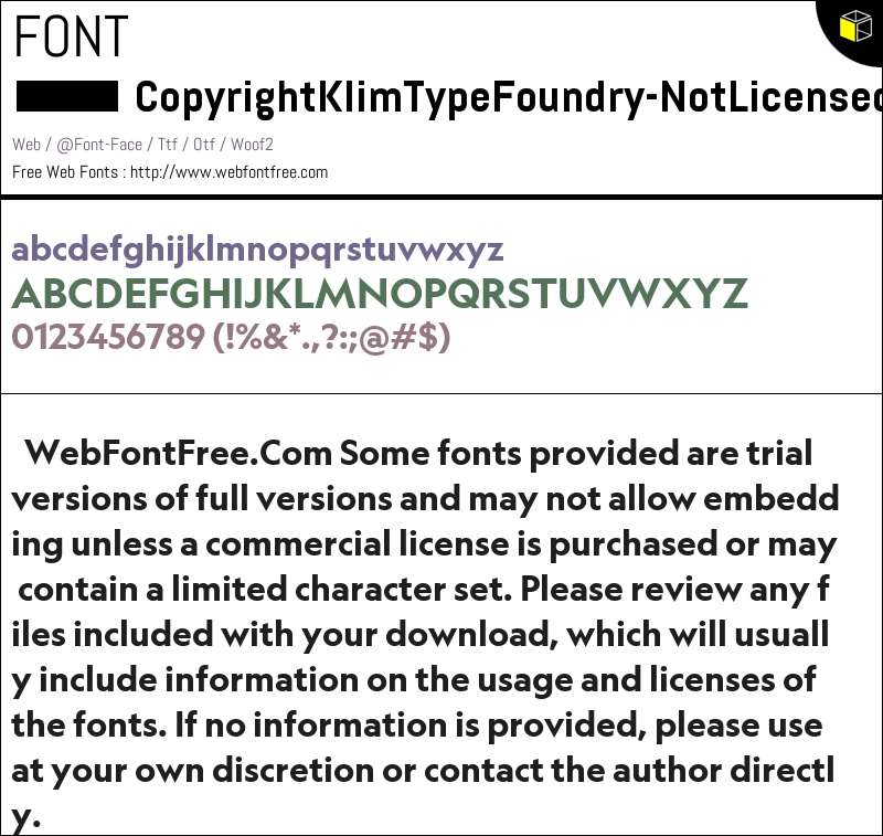 Copyright Klim Type Foundry Not Licensed for Desktop Use Fonts ...