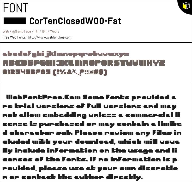 CorTen Closed W00 Fat Fonts Downloads - WebFontFree.Com
