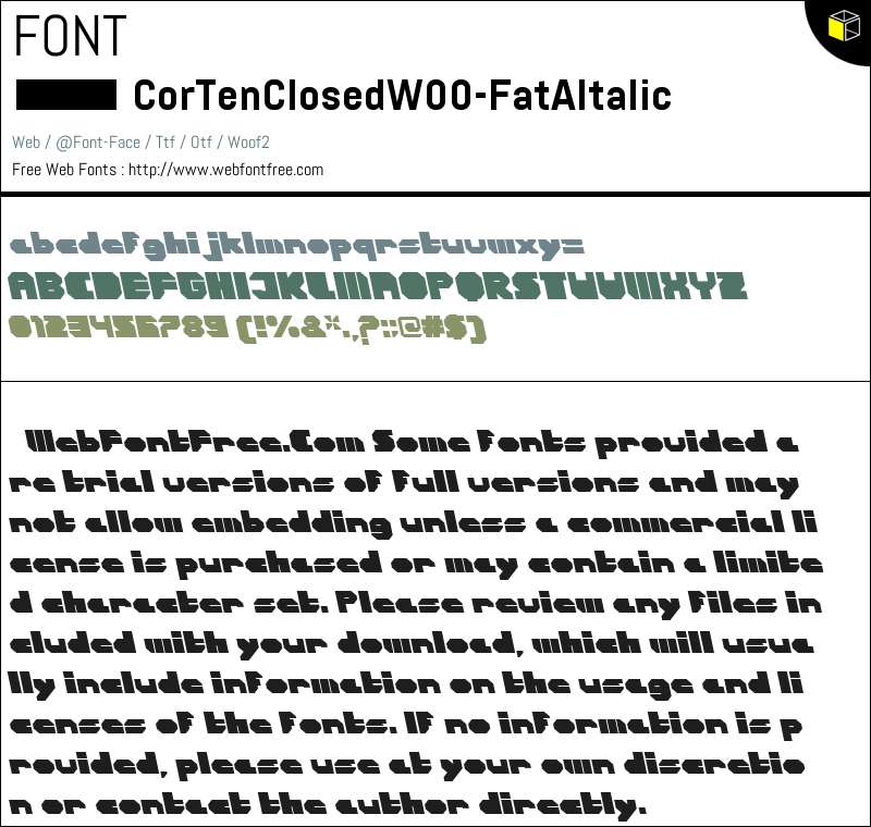 CorTen Closed W00 Fat A Italic Fonts Downloads - WebFontFree.Com