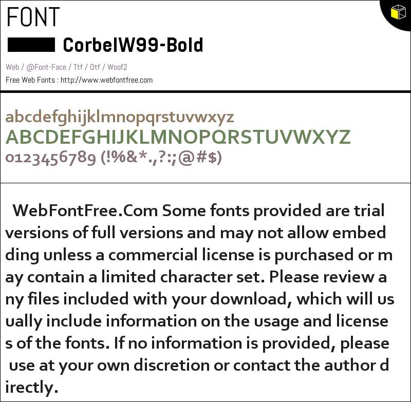 Corbel W99 Bold Fonts Downloads - WebFontFree.Com
