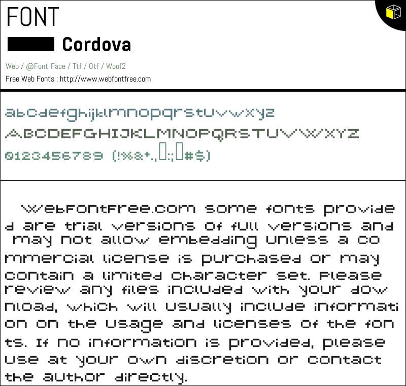 Cordova Fonts Downloads - WebFontFree.Com