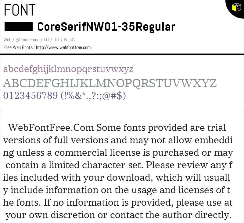Core Serif N W01 35 Regular Fonts Downloads - WebFontFree.Com