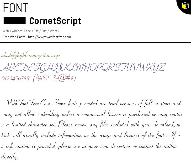 Cornet Script Fonts Downloads - WebFontFree.Com