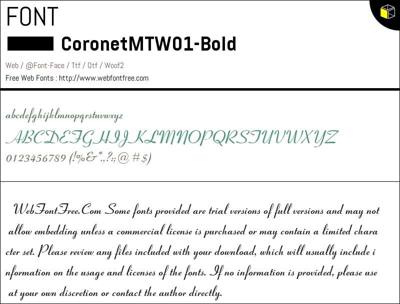 Coronet MT W01 Bold Fonts Downloads - WebFontFree.Com
