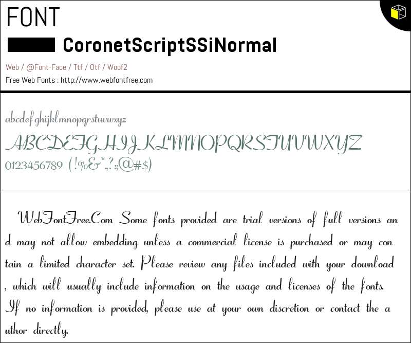 Coronet Script SSi Normal Fonts Downloads - WebFontFree.Com