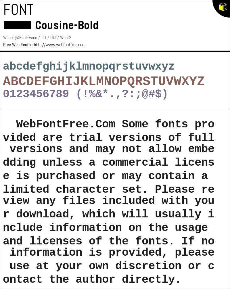 Cousine Bold Fonts Downloads - WebFontFree.Com
