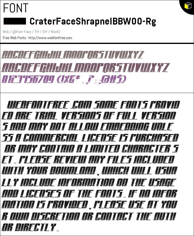 CraterFace Shrapnel BB W00 Rg Fonts Downloads - WebFontFree.Com