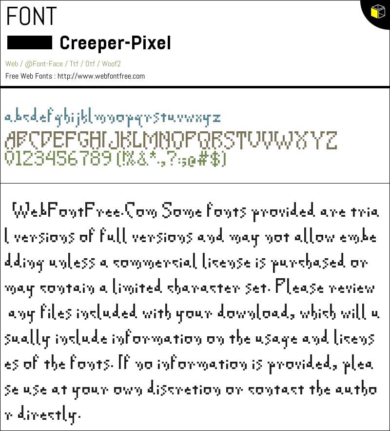 Creeper Pixel Regular Fonts Downloads - WebFontFree.Com