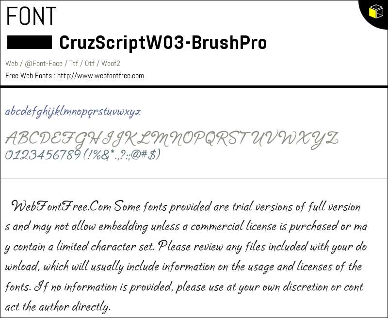 Cruz Script W03 Brush Pro Fonts Downloads - WebFontFree.Com