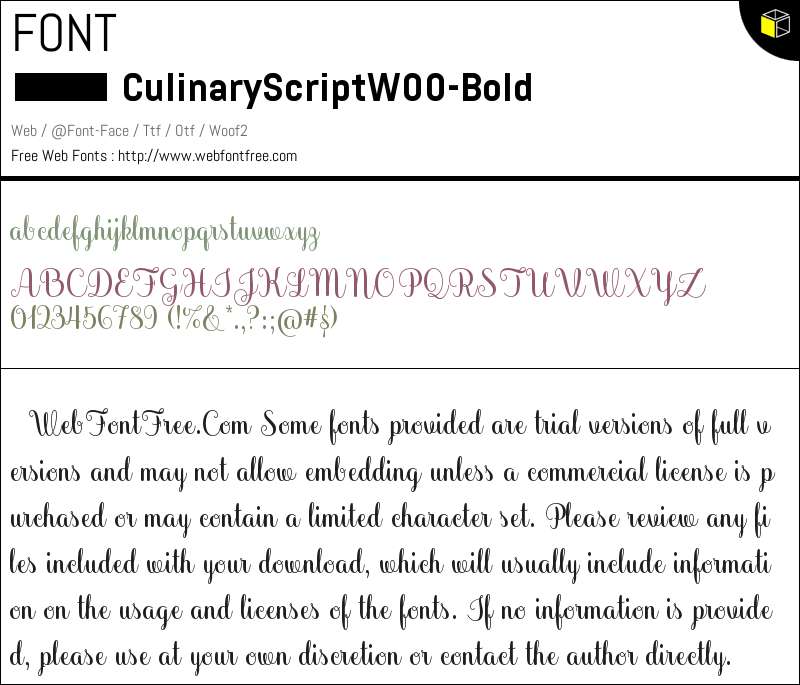 Culinary Script W00 Bold Fonts Downloads - WebFontFree.Com