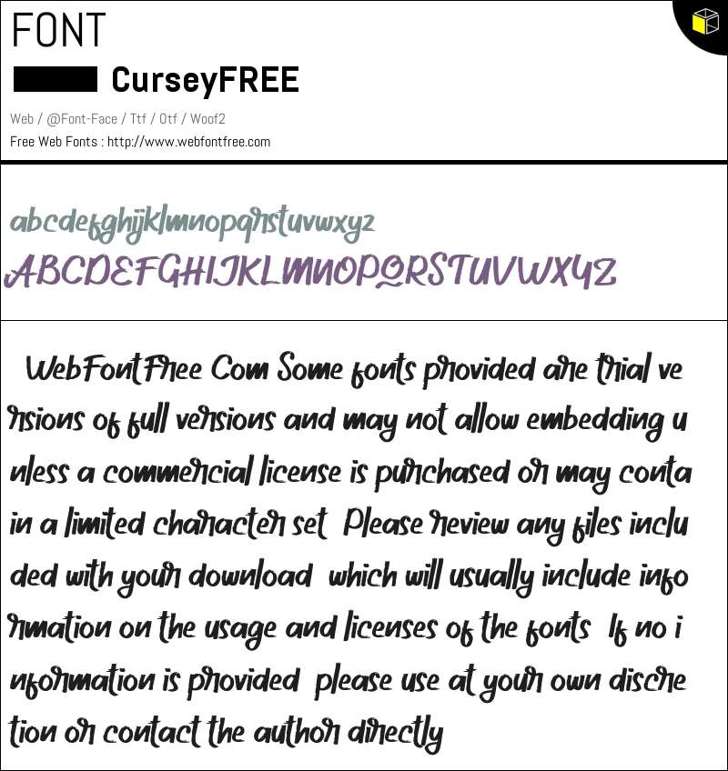 Cursey FREE Fonts Downloads - WebFontFree.Com