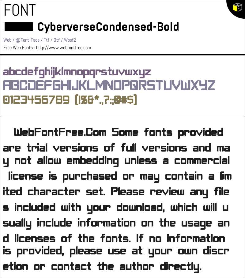 Cyberverse Condensed Bold Fonts Downloads - WebFontFree.Com