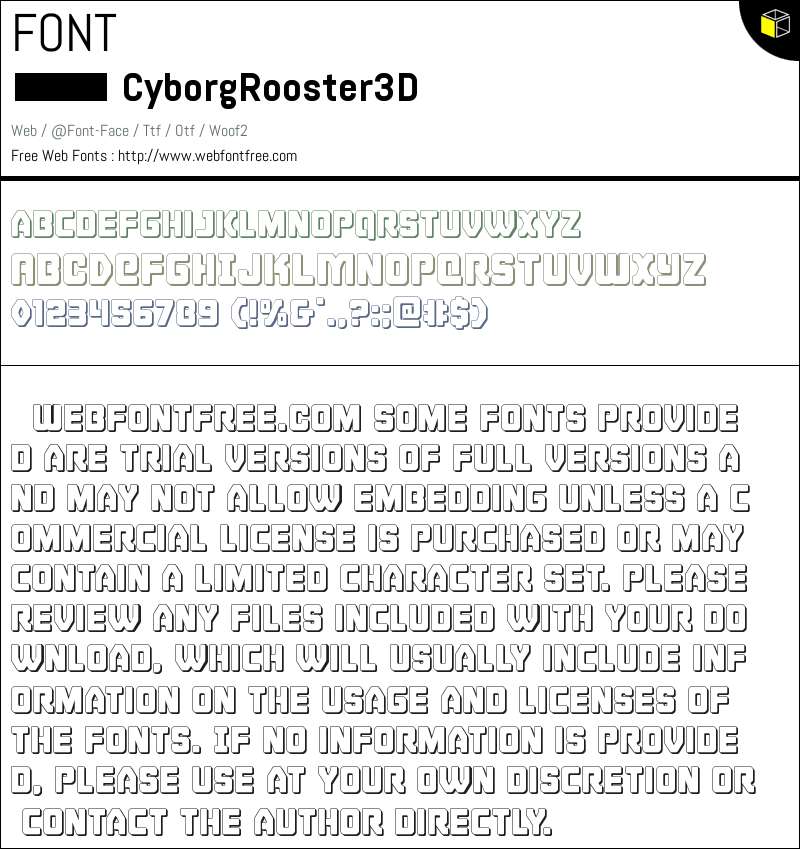 Cyborg Rooster 3D Fonts Downloads - WebFontFree.Com