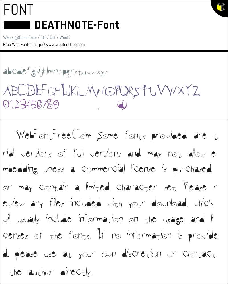 DEATHNOTE Font Fonts Downloads - WebFontFree.Com