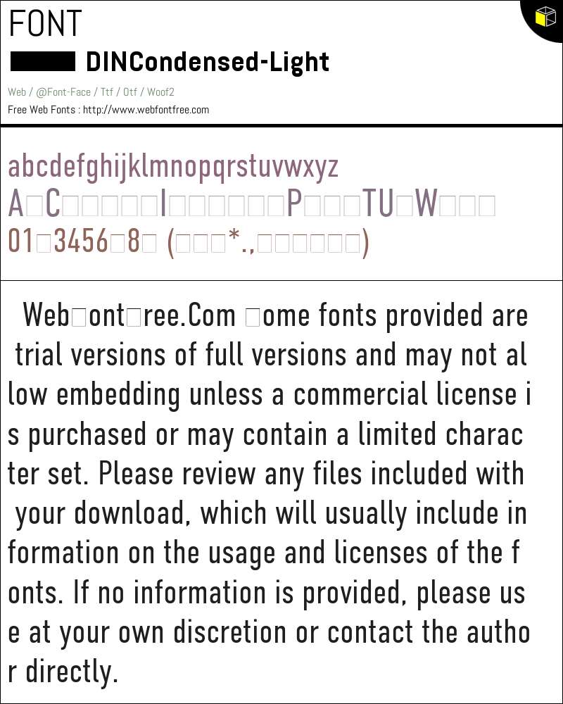 DIN Condensed Light 字体 下载 - WebFontFree.Com