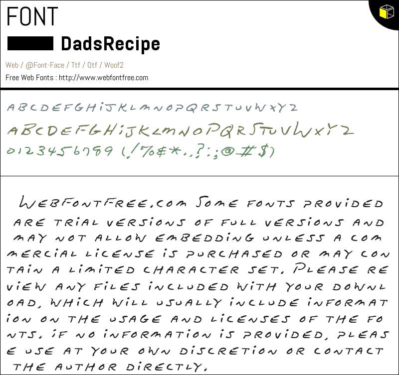 Dad's Recipe Fonts Downloads - WebFontFree.Com