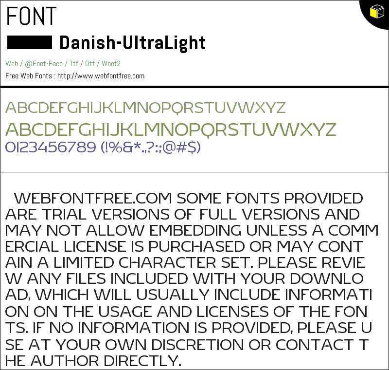 Danish-UltraLight Fonts Downloads - WebFontFree.Com