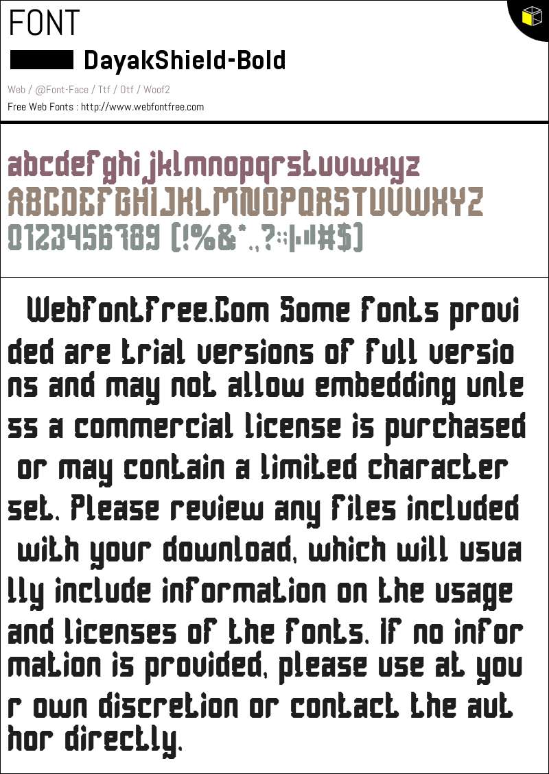 Dayak Shield Bold Fonts Downloads - WebFontFree.Com