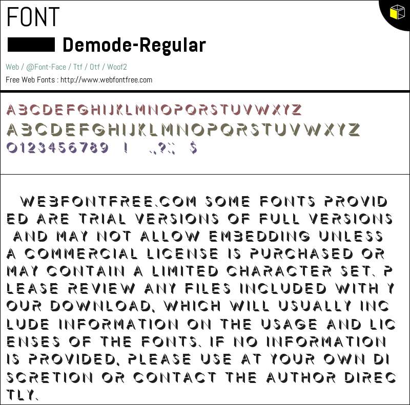 Demode Regular Fonts Downloads - WebFontFree.Com