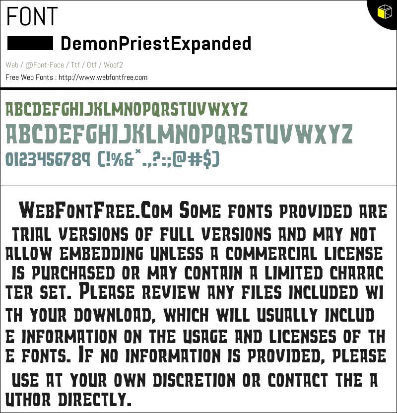 Demon Priest Expanded Fonts Downloads - WebFontFree.Com