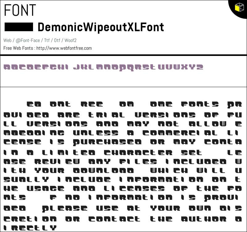 DemonicWipeoutXLFont Fonts Downloads - WebFontFree.Com