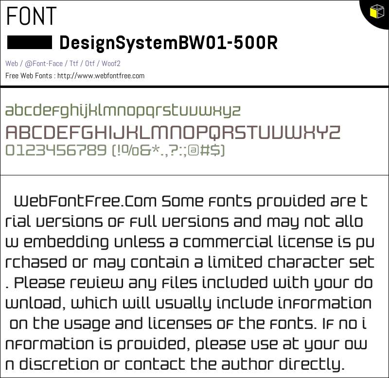 Design System B W01 500R Fonts Downloads - WebFontFree.Com