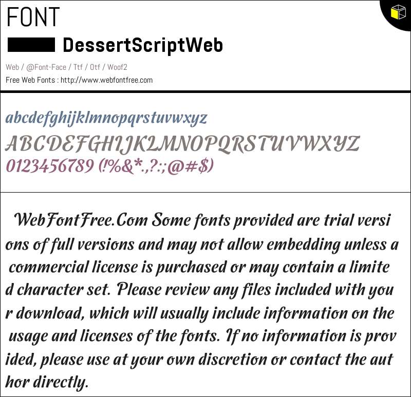 Dessert Script Web Fonts Downloads - WebFontFree.Com
