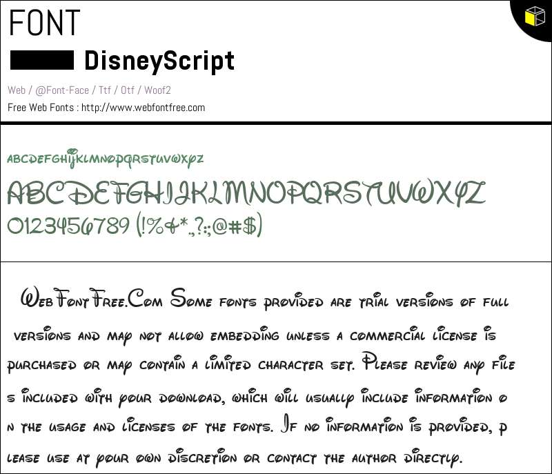 Disney Script Regular Fonts Downloads - WebFontFree.Com