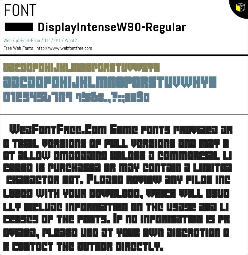 Display Intense W90 Regular Fonts Downloads - WebFontFree.Com