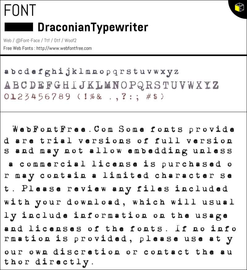 Draconian Typewriter Fonts Downloads - WebFontFree.Com