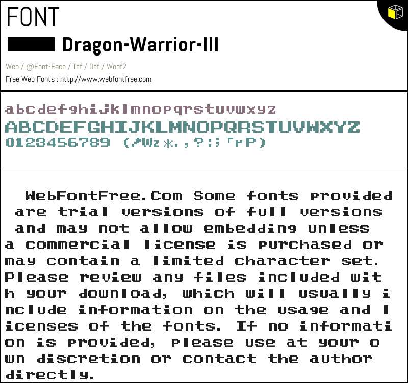 Dragon Warrior III Regular Fonts Downloads - WebFontFree.Com