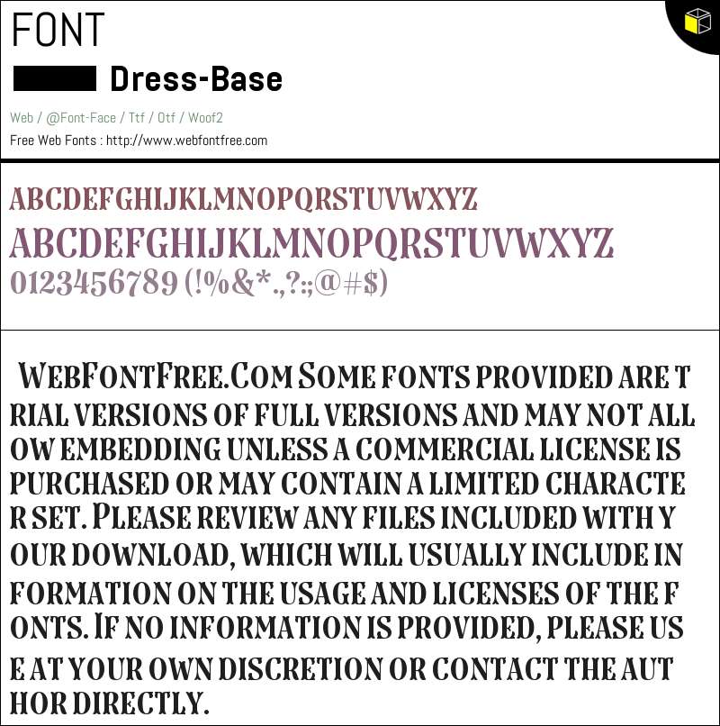Dress W00 Base Fonts Downloads - WebFontFree.Com