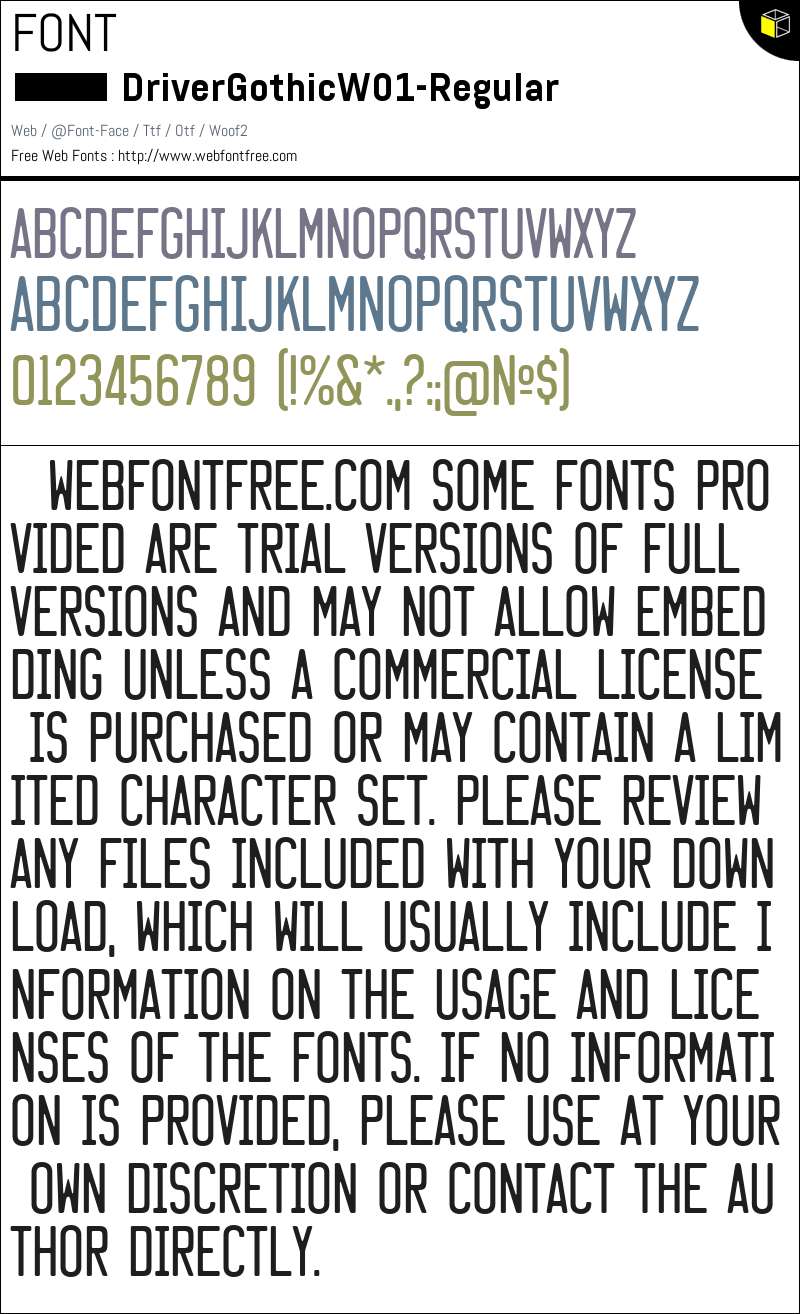 Driver Gothic W01 Regular Fonts Downloads - WebFontFree.Com