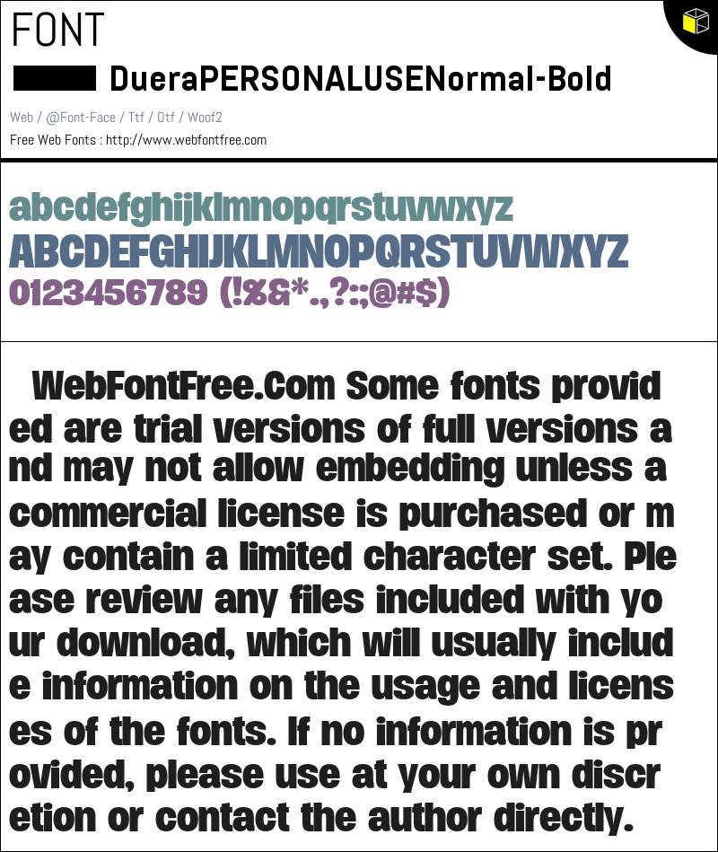 Duera PERSONAL USE Normal Bold Fonts Downloads - WebFontFree.Com