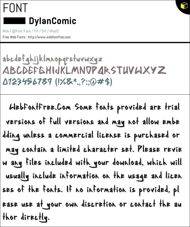 Dylan Comic Fonts Downloads - WebFontFree.Com