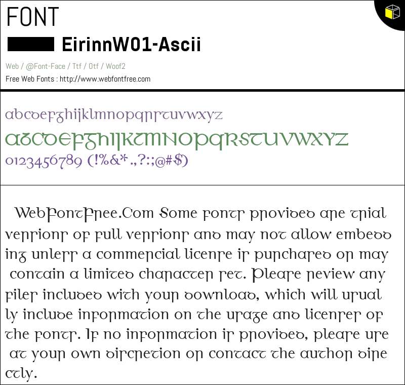 Eirinn W01 Ascii Fonts Downloads - WebFontFree.Com