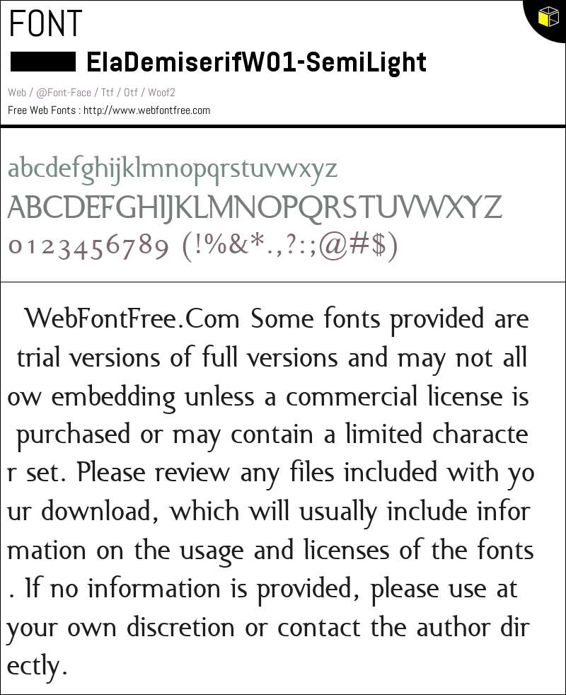Ela Demiserif W01 Semi Light Fonts Downloads - WebFontFree.Com