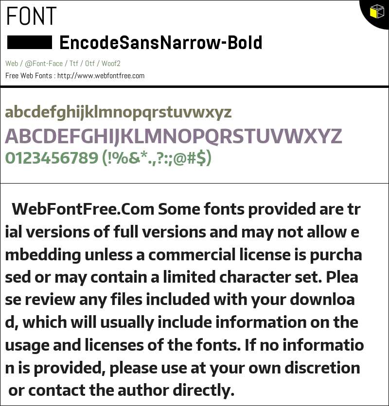 Encode Sans Narrow Bold Fonts Downloads - WebFontFree.Com
