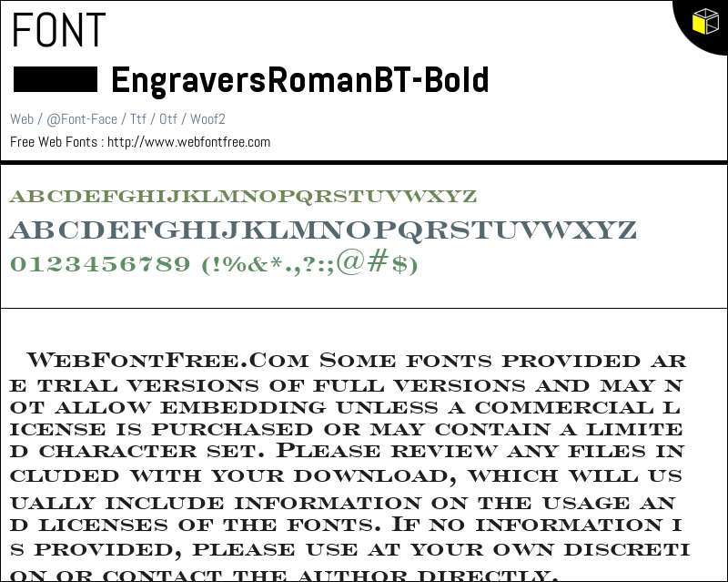 EngravrsRoman Bd BT Bold Fonts Downloads - WebFontFree.Com