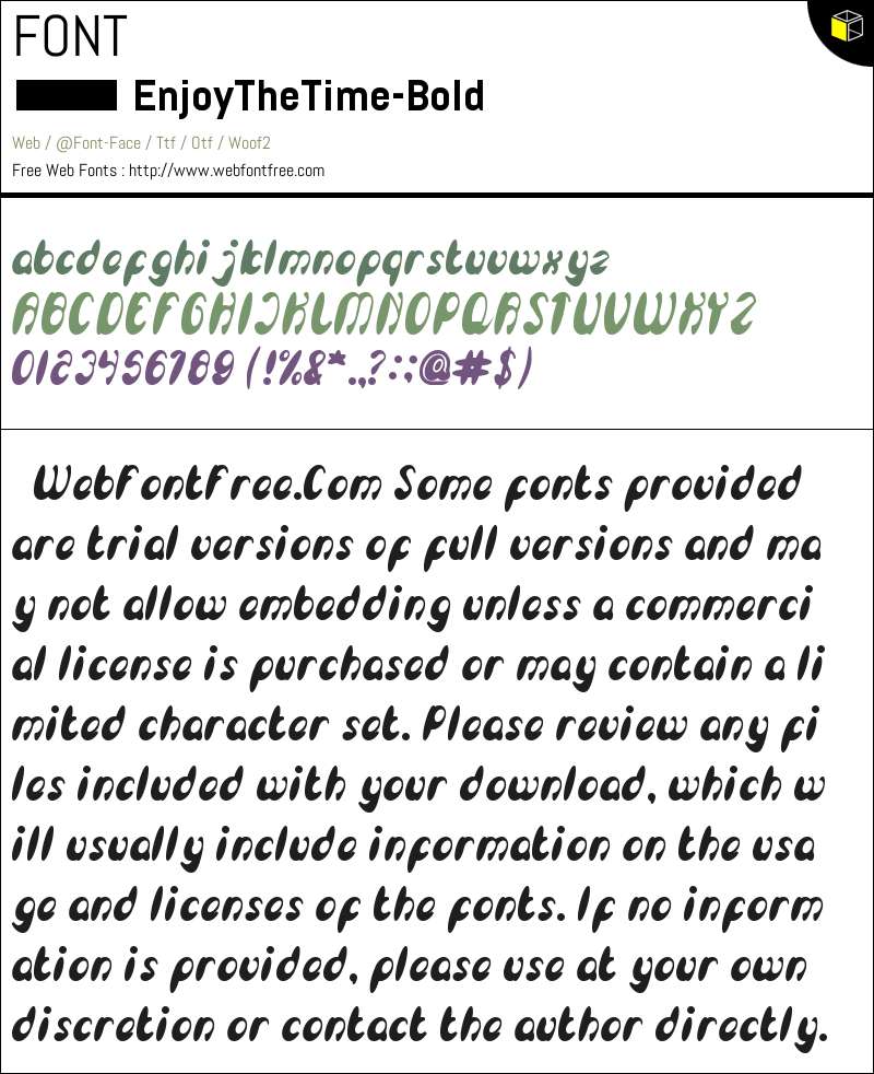 Enjoy The Time Bold Fonts Downloads - WebFontFree.Com