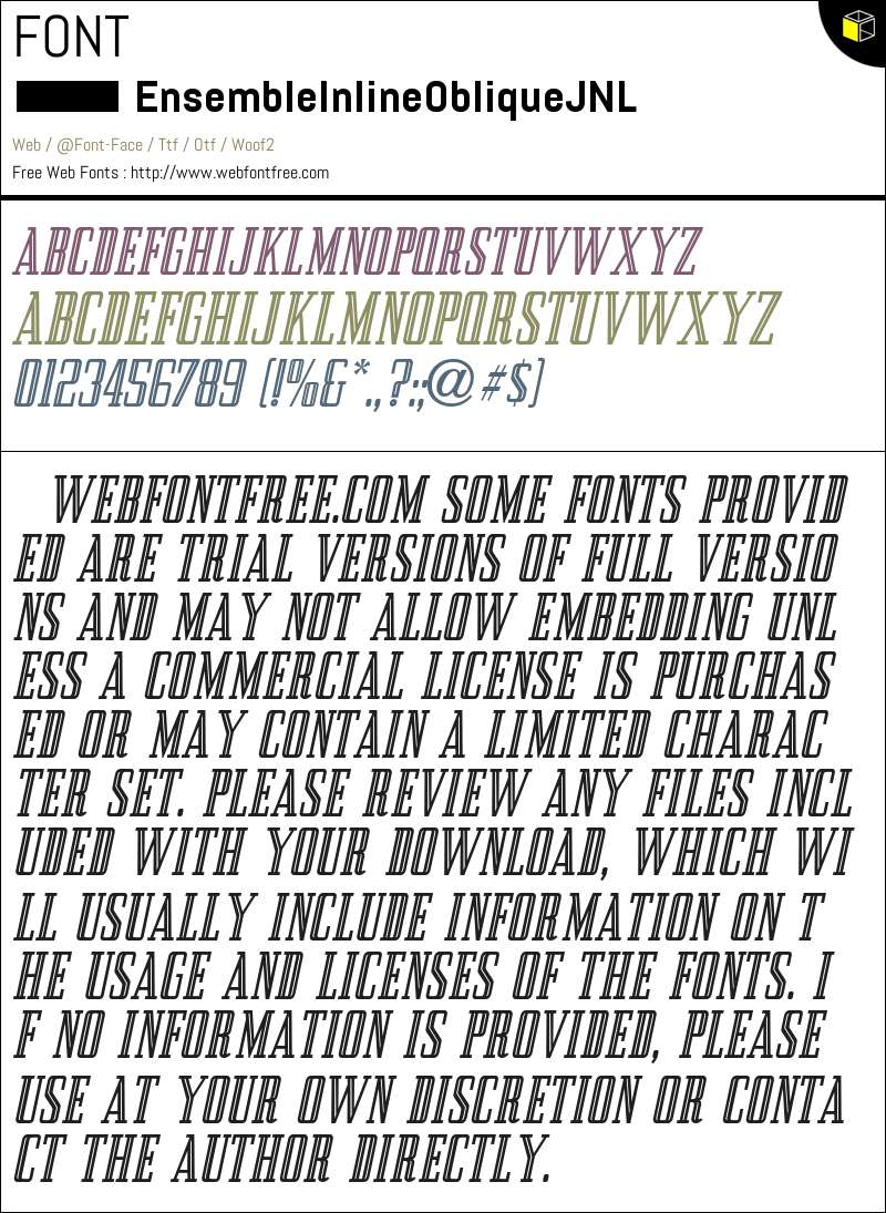 Ensemble Inline Oblique JNL Fonts Downloads - WebFontFree.Com