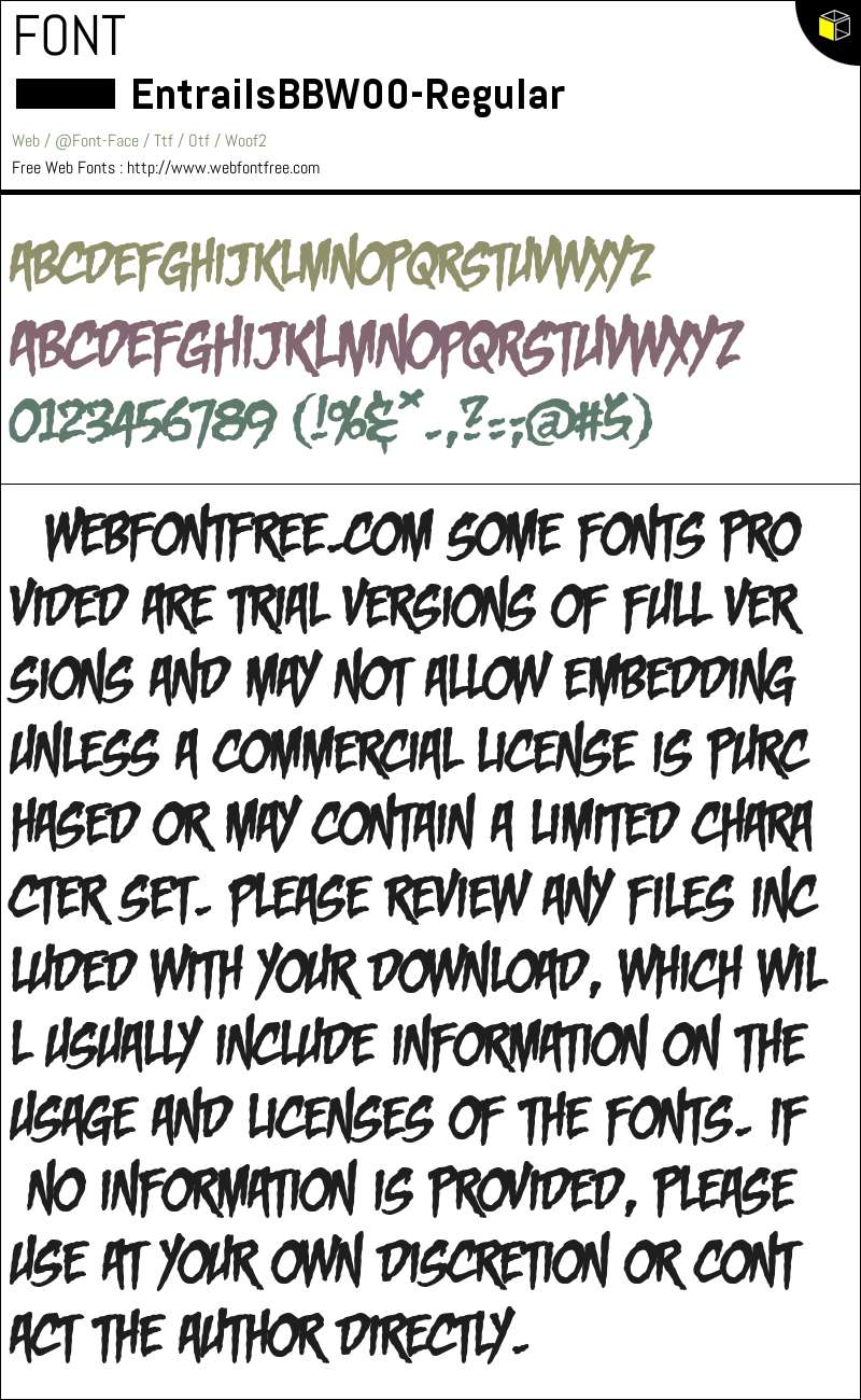 Entrails BB W00 Regular Fonts Downloads - WebFontFree.Com