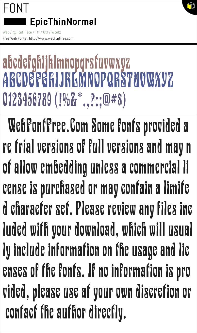 Epic Thin Normal Fonts Downloads - WebFontFree.Com