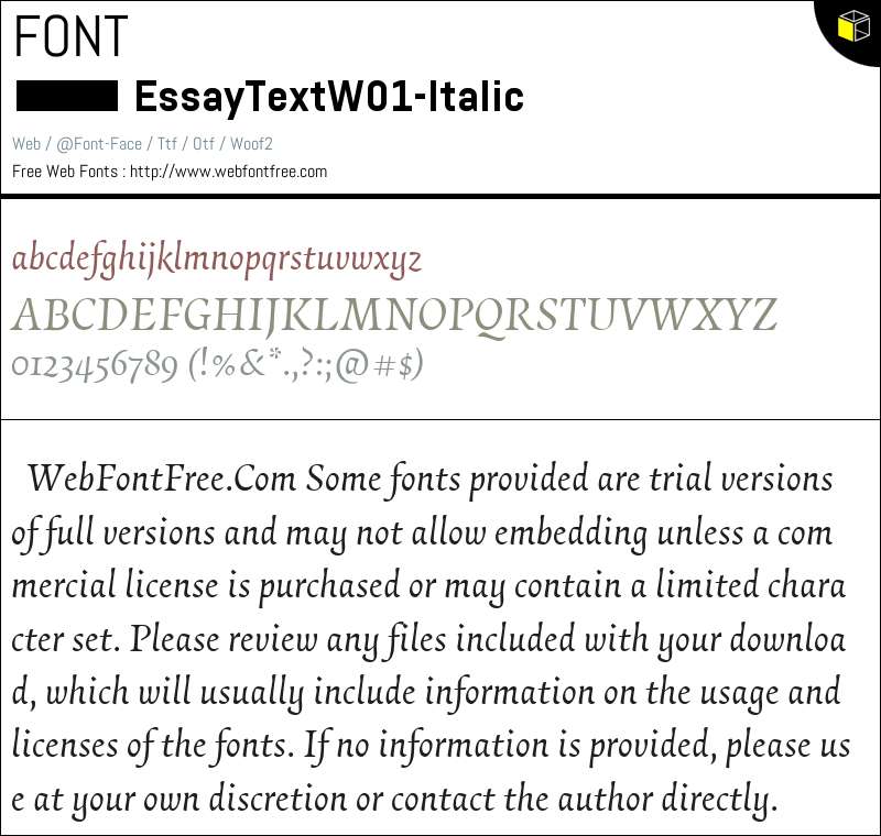 Essay Text W01 Italic Fonts Downloads - WebFontFree.Com