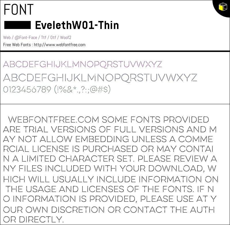 Eveleth W01 Thin Fonts Downloads - WebFontFree.Com