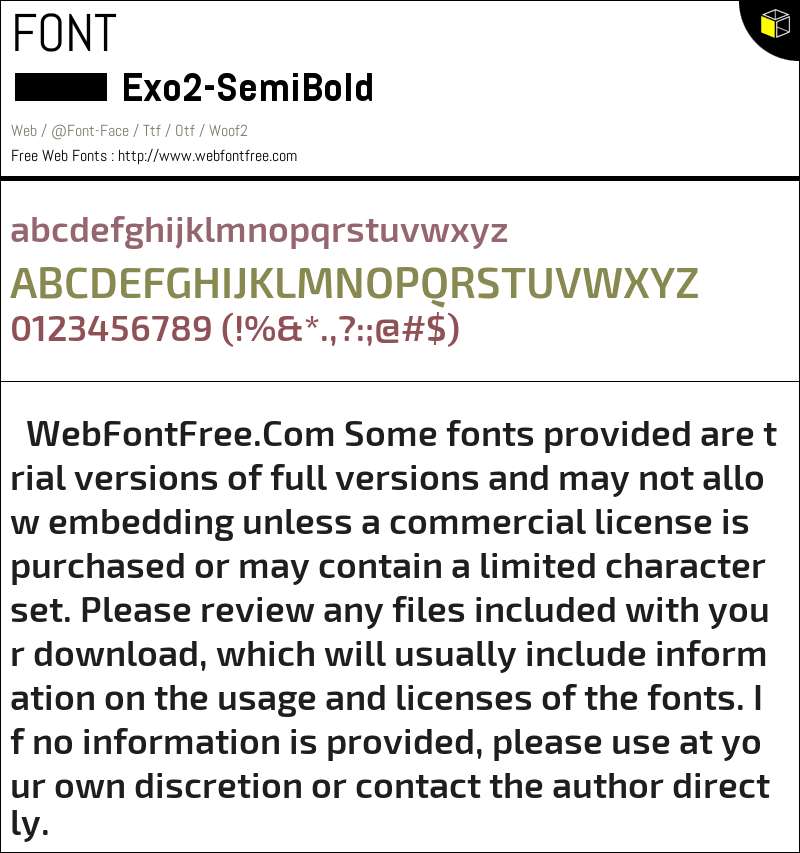 Exo 2 Semi Bold 字体 下载 - WebFontFree.Com
