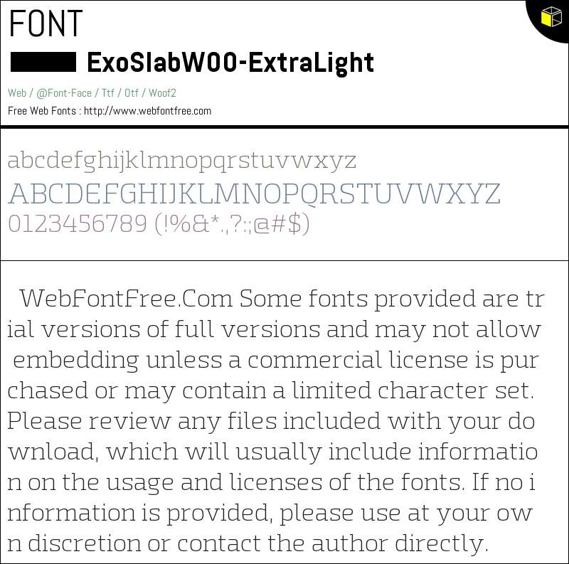 Exo Slab W00 Extra Light Fonts Downloads - WebFontFree.Com