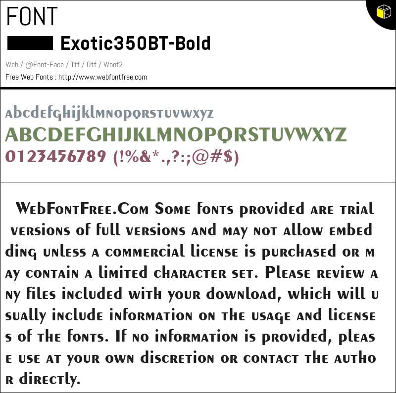 Exotic 350 Bold BT Fonts Downloads - WebFontFree.Com